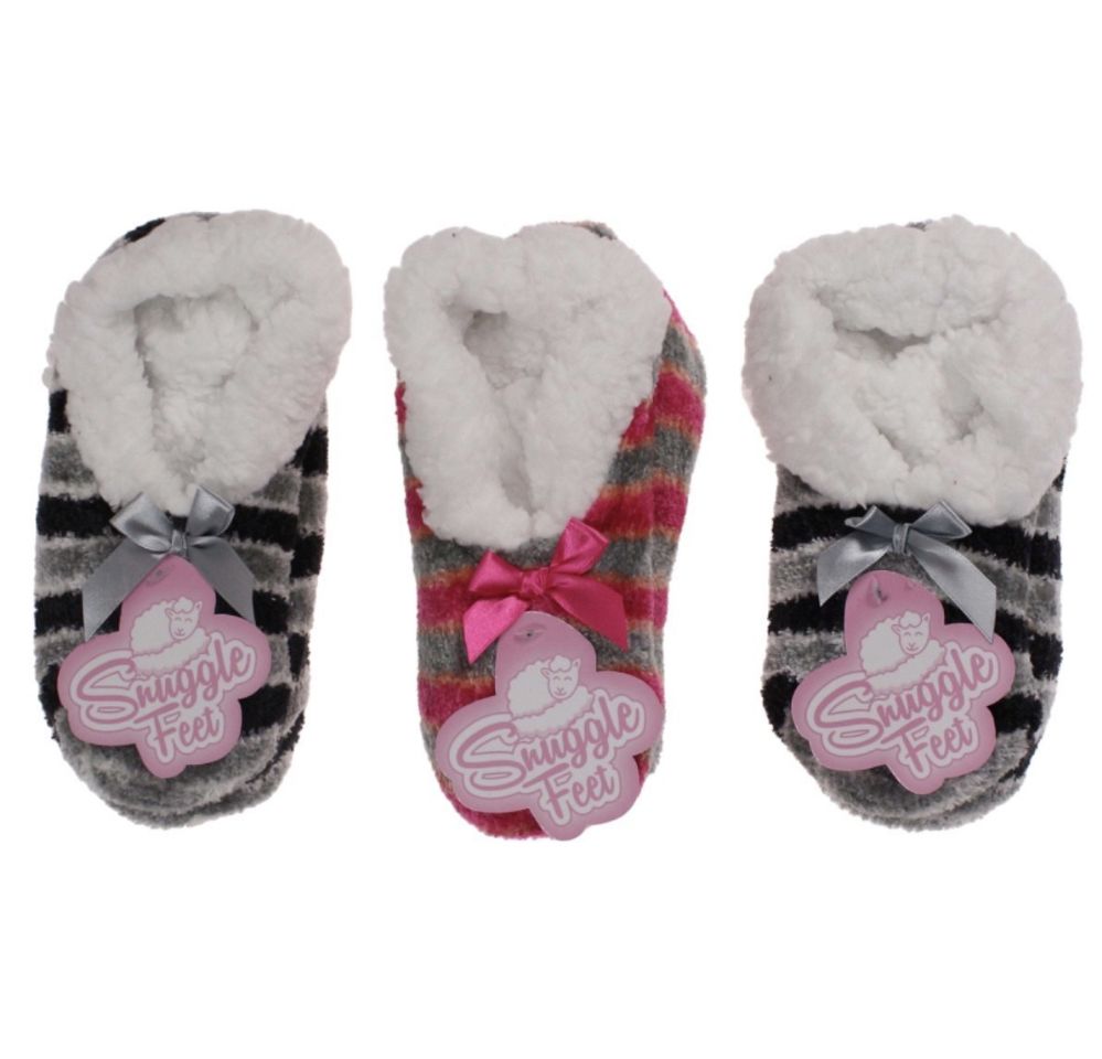 36 Wholesale GIRLS SNUGGLE FEET CHENILLE STRIPED SLIPPER WITH SHERPA ...