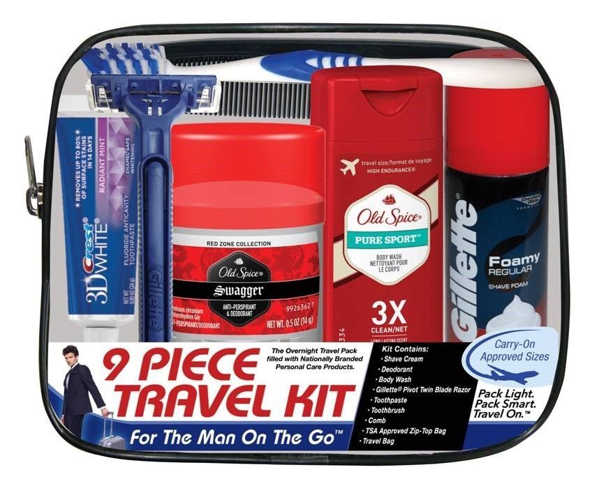 4 Wholesale Men's Travel Hygiene Convenience Kits - 9pc. in Zippered ...
